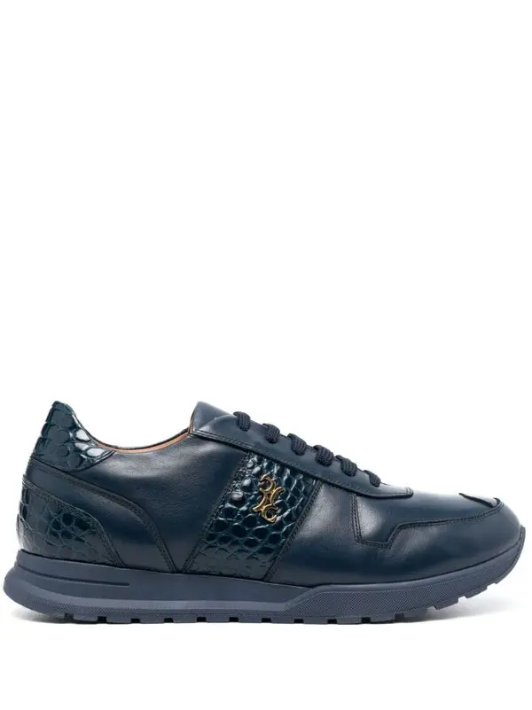 BILLIONAIRE Crocodile-effect Leather Sneakers - Blue