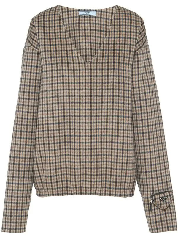 Prada Checked Cashgora Jumper - Neutrals