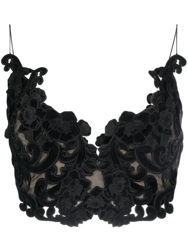 Zimmermann Sensory Embroidered-velvet Bustier Top