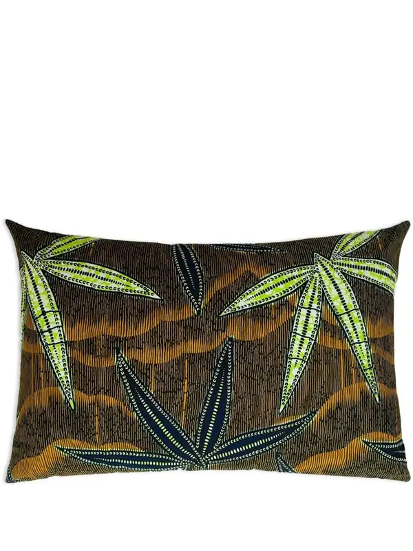 MUMUTANE Iki Aloe Vera Lime Leaf-print Wool Cushion - Brown