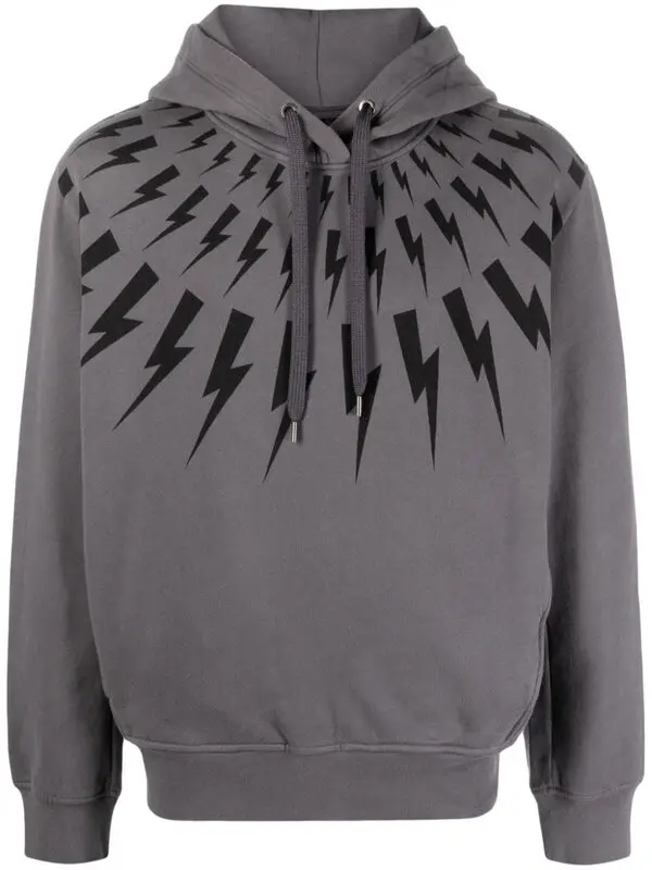 Neil Barrett Thunderbolt Print Cotton Hoodie - Grey