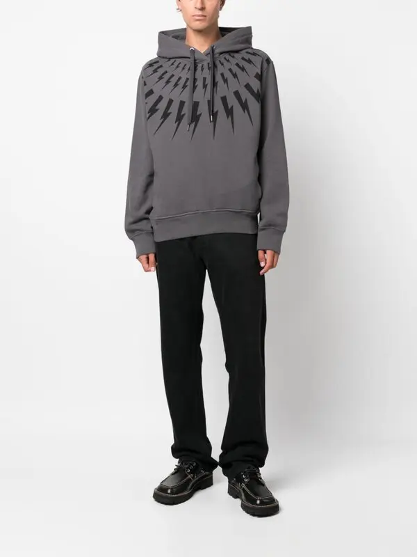 Neil Barrett Thunderbolt Print Cotton Hoodie - Grey