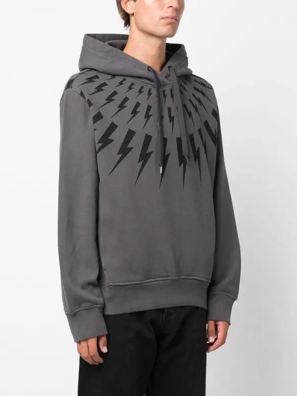 Neil Barrett Thunderbolt Print Cotton Hoodie - Grey