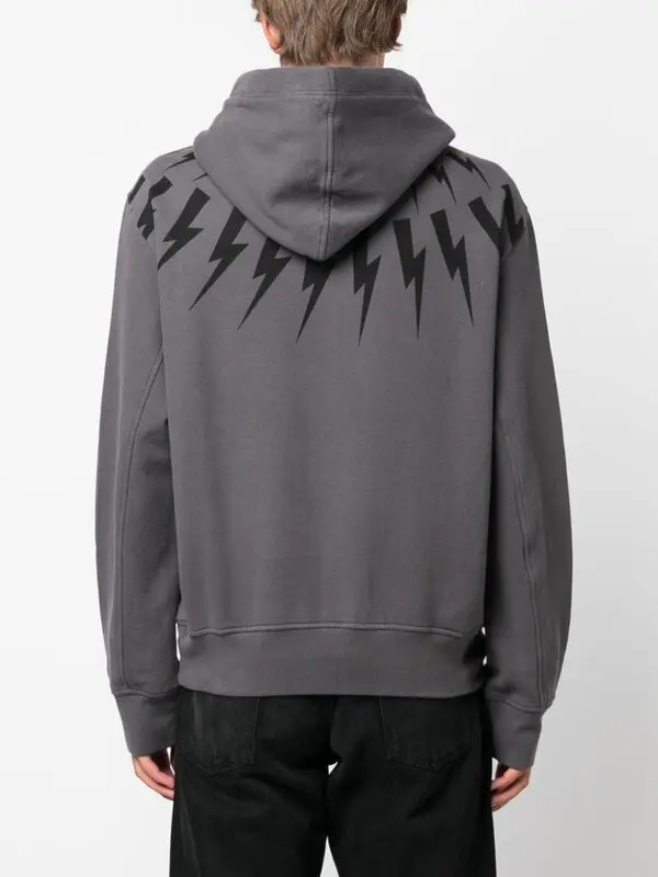 Neil Barrett Thunderbolt Print Cotton Hoodie - Grey