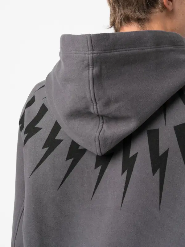 Neil Barrett Thunderbolt Print Cotton Hoodie - Grey