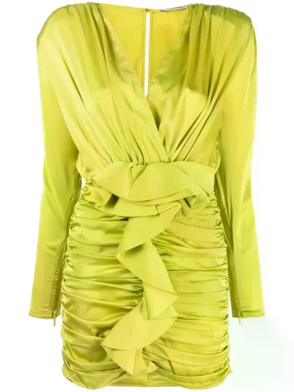 THE NEW ARRIVALS ILKYAZ OZEL Ruffle-detailed Satin Minidress - Green