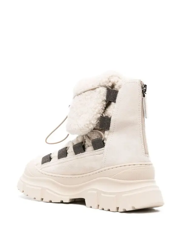 Brunello Cucinelli Ankle Fleece Leather Boots