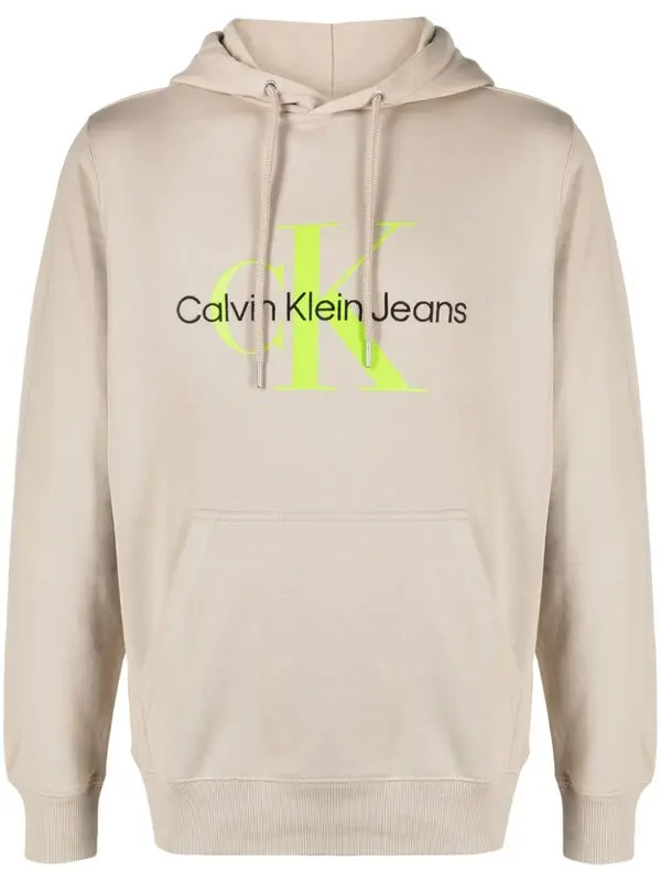 Calvin Klein Logo-print Cotton Hoodie - Neutrals
