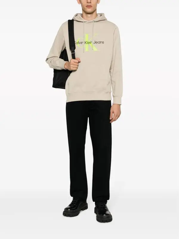 Calvin Klein Logo-print Cotton Hoodie - Neutrals