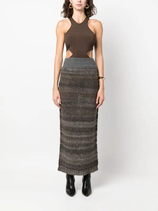 DESTREE Lynette Knitted Midi Skirt - Brown