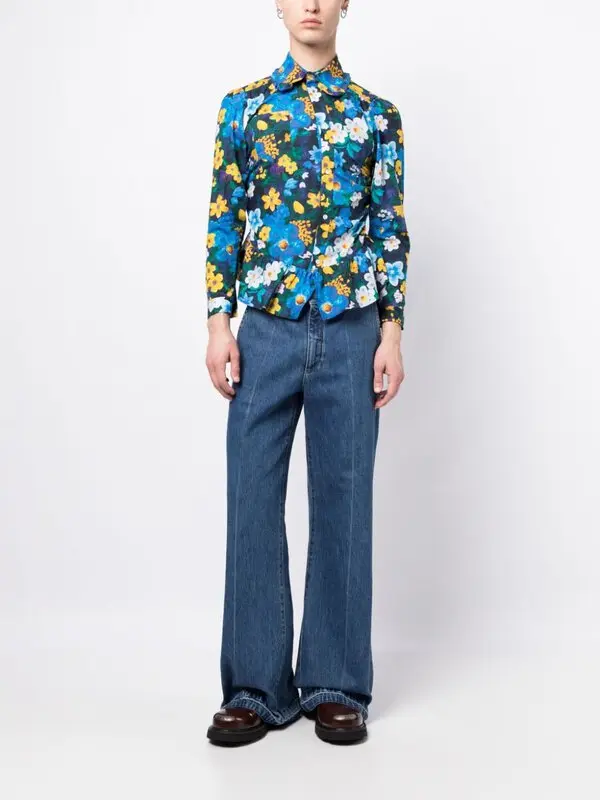 EGONLAB Floral-print Peplum-hem Cotton Shirt