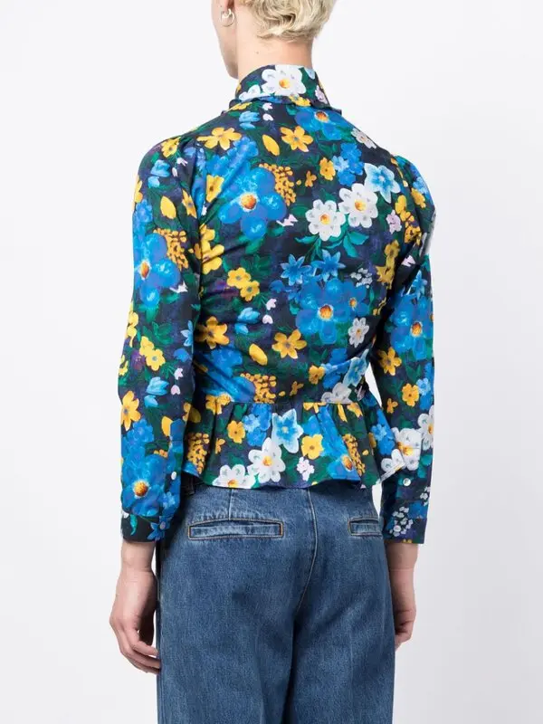 EGONLAB Floral-print Peplum-hem Cotton Shirt