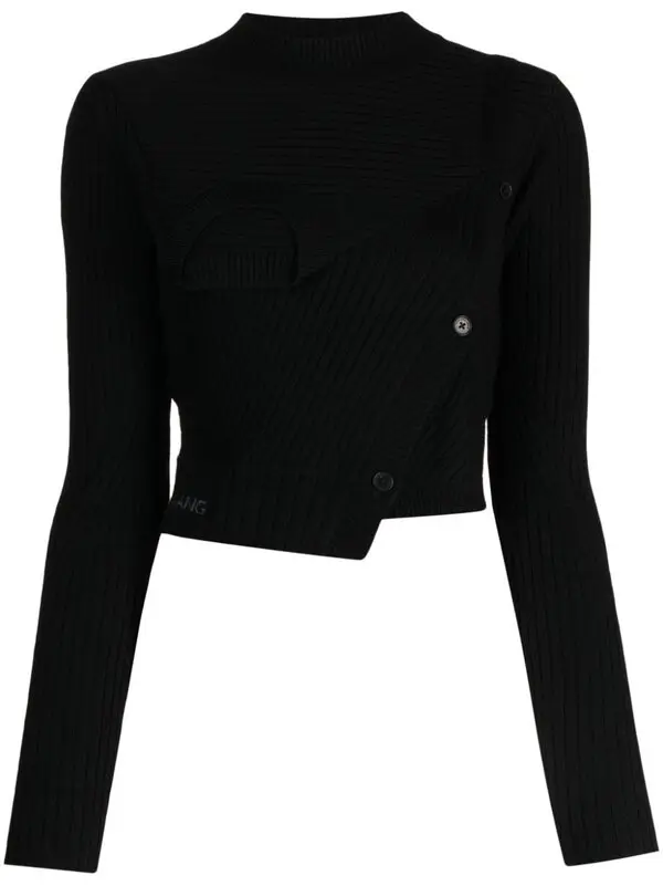 FENG CHEN WANG Asymmetric Ribbed-knit Jumper - Black