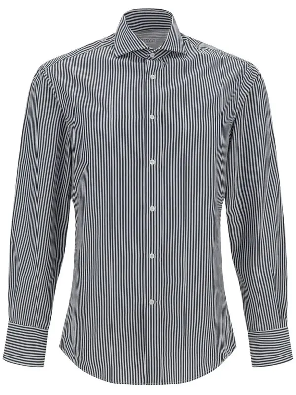 Brunello Cucinelli Stripe-print Cotton Shirt - Blue