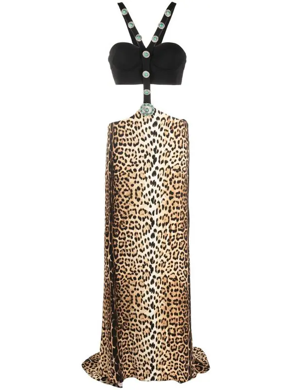 Roberto Cavalli Leopard-print Panelled Maxi Dress - Black