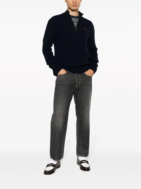 Polo Ralph Lauren Logo-embroidered Cable-knit Half-zip Jumper - Blue