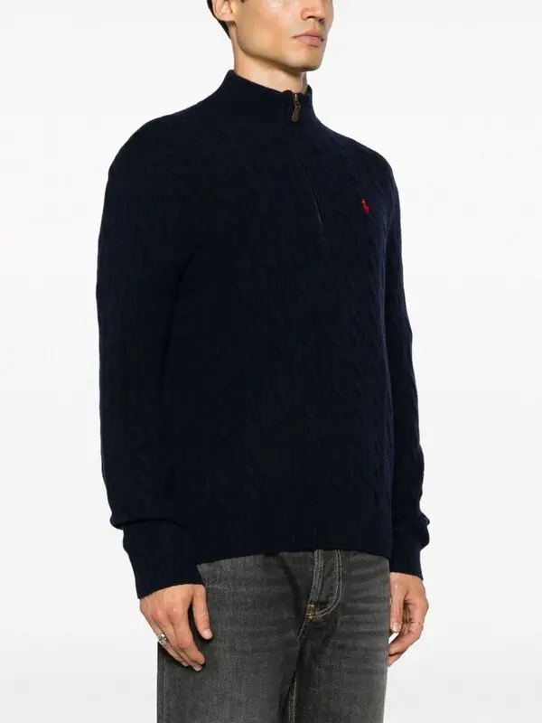 Polo Ralph Lauren Logo-embroidered Cable-knit Half-zip Jumper - Blue