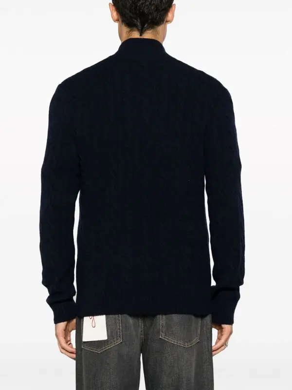 Polo Ralph Lauren Logo-embroidered Cable-knit Half-zip Jumper - Blue