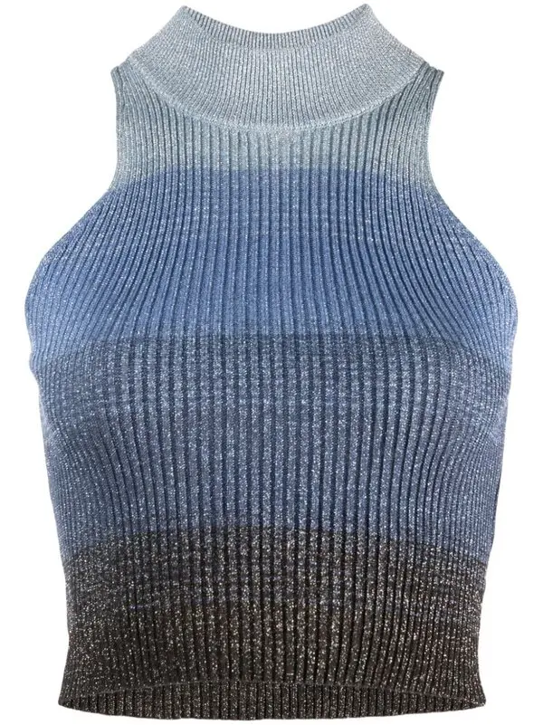 Gcds Degradé Ribbed-knit Cropped Top - Blue