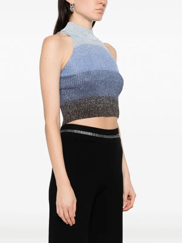 Gcds Degradé Ribbed-knit Cropped Top - Blue