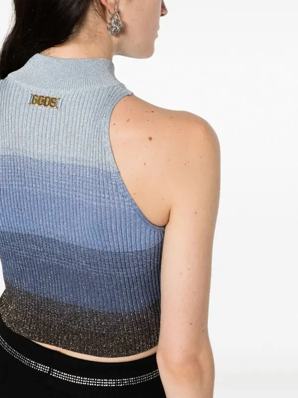 Gcds Degradé Ribbed-knit Cropped Top - Blue