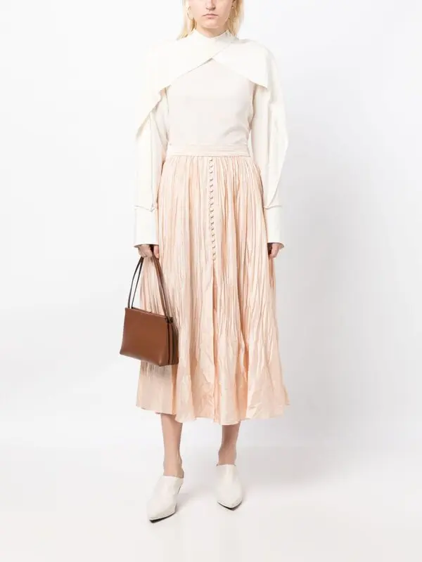 Simkhai Crinkled Pleated Midi Skirt