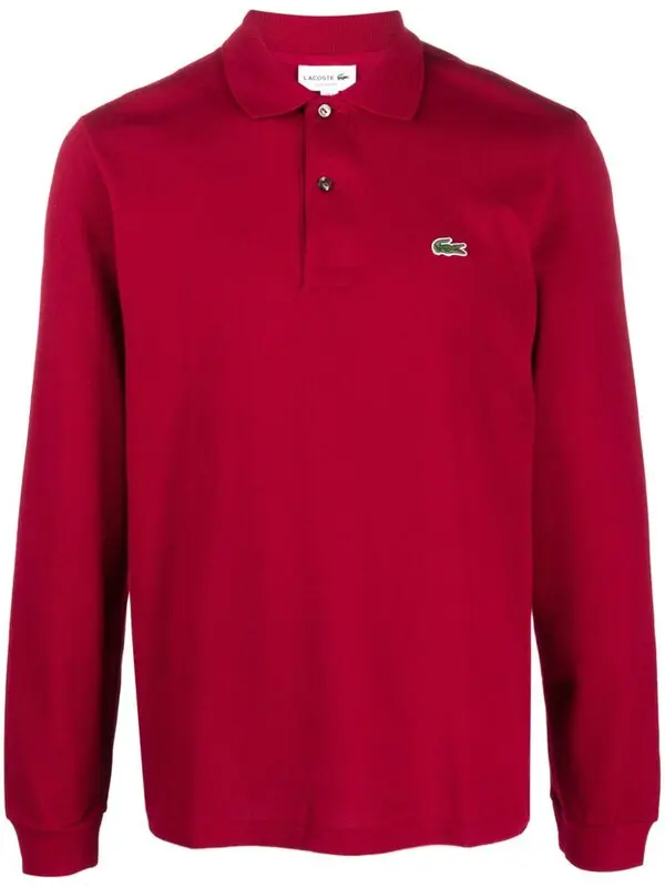 Lacoste Logo-patch Long-sleeve Cotton Polo Shirt - Red