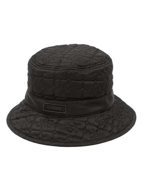 GANNI Logo-patch Quilted Bucket Hat - Black