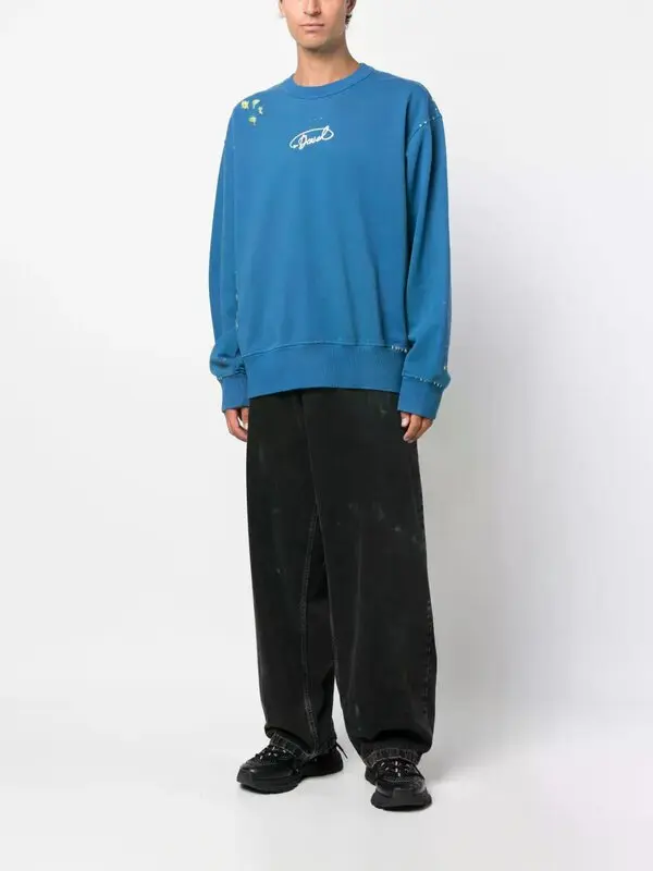DIESEL® Logo-embroidered Ripped Cotton Sweatshirt