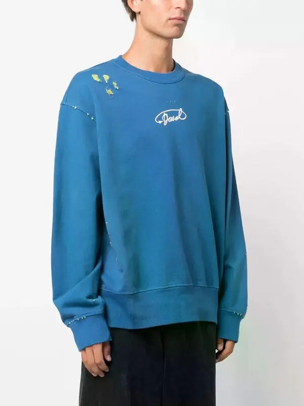 DIESEL® Logo-embroidered Ripped Cotton Sweatshirt