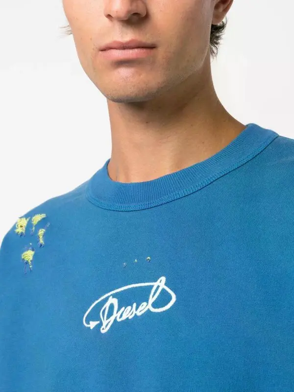DIESEL® Logo-embroidered Ripped Cotton Sweatshirt