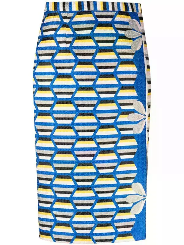 GEMY MAALOUF Geometric-pattern High-waist Midi Skirt - Blue