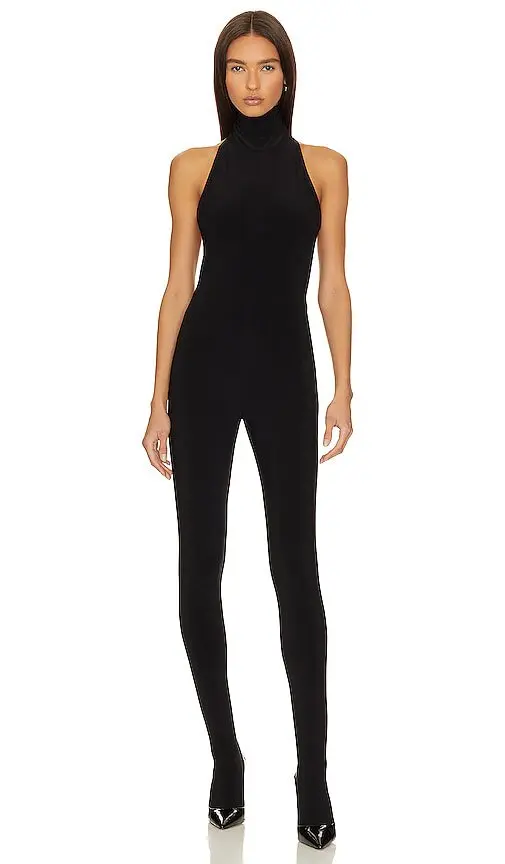 Norma Kamali X Halterneck Catsuit With Footsie - Black