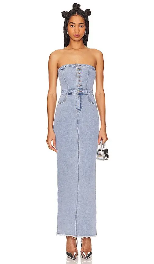 Superdown Natalia Denim Maxi Dress - Light Wash