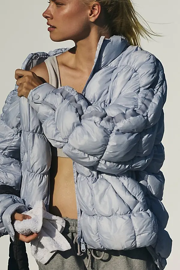 Free People Scrunchy Glossy Pippa Packable Puffer Jacket - Ice Grey