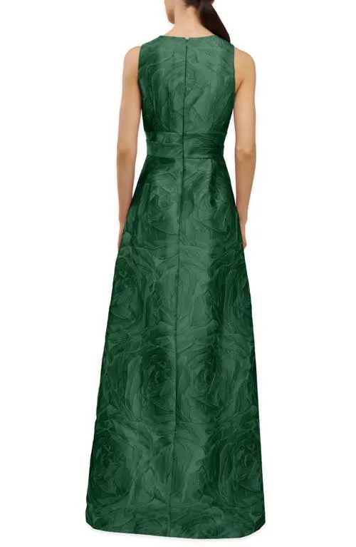 KAY UNGER Mariah Crinkle Pleated Gown - Emerald