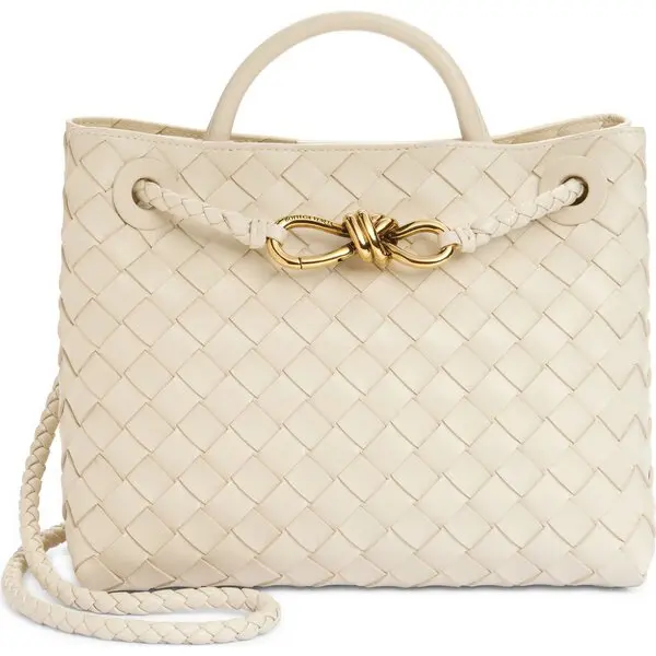 Bottega Veneta Small Andiamo Intrecciato Shoulder Bag - 9211 Sea Salt-m B-sea Sa