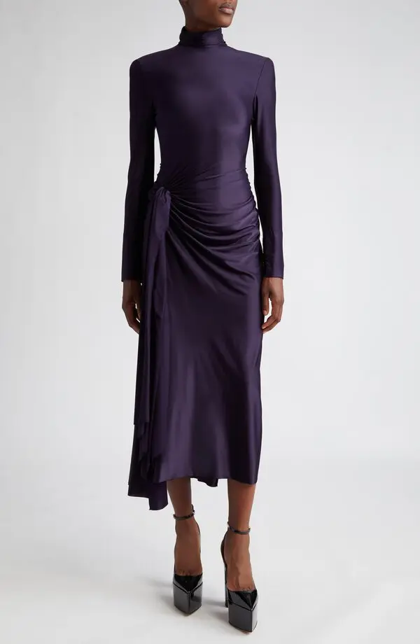 knee length dresses for ladies Long Sleeve Knot Gown
