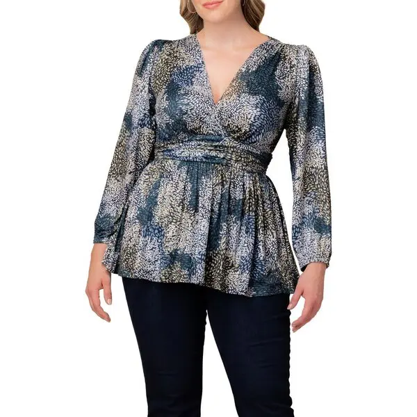 KIYONNA Leah Gathered Top - Blue Multi