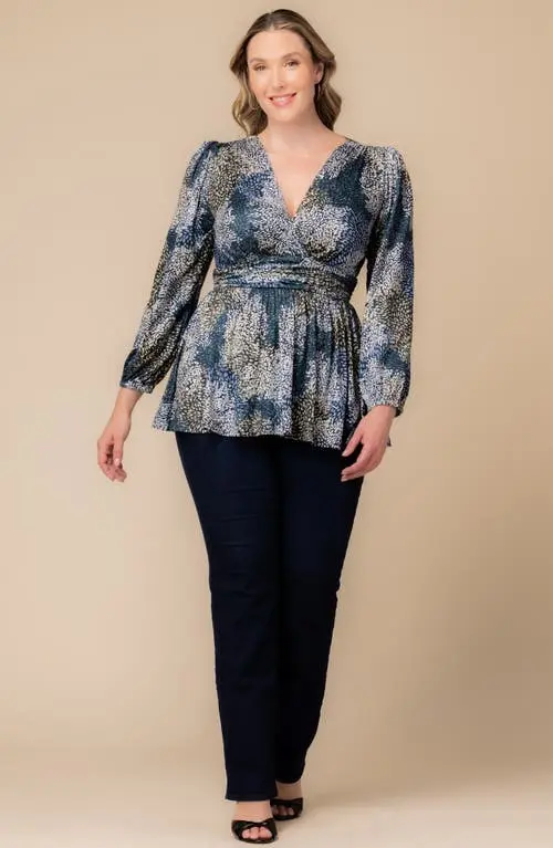 KIYONNA Leah Gathered Top - Blue Multi
