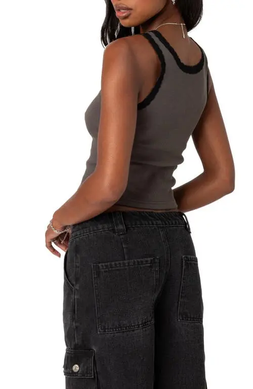 EDIKTED Alix Lace Rib Crop Tank - Gray
