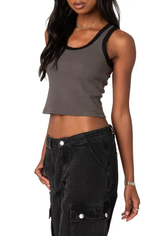 EDIKTED Alix Lace Rib Crop Tank - Gray