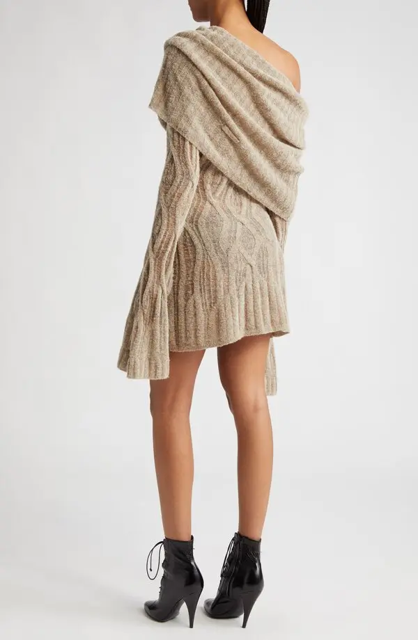Jean Paul Gaultier X Knwls Clavicle One-Shoulder Long Sleeve Cable Stitch  Virgin Wool Blend Sweater Dress In Cream - 60% Off | Editorialist