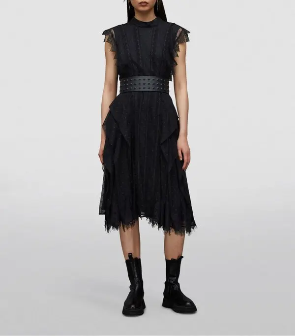all saints black dress AllSaints Lana lace trim mini in Its stretch fabric moves with you Buy AllSaints Black Nat Ruffle