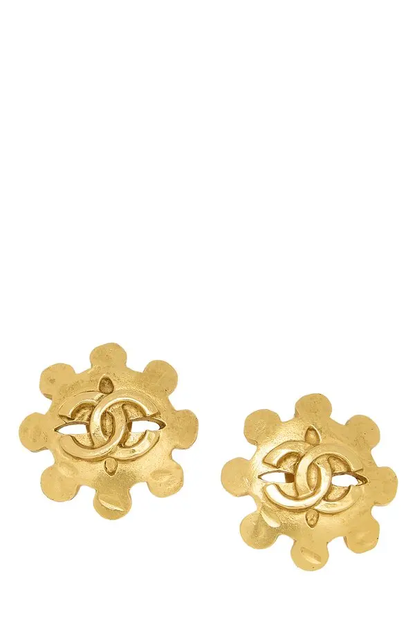 Chanel Squiggle Border 'cc' Clip On Earrings - Gold