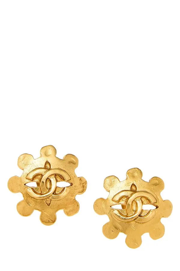 Chanel Squiggle Border 'cc' Clip On Earrings - Gold