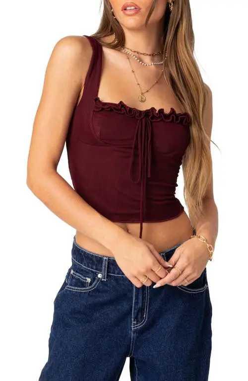 EDIKTED Aurelia Ruffle Trim Crop Corset Top
