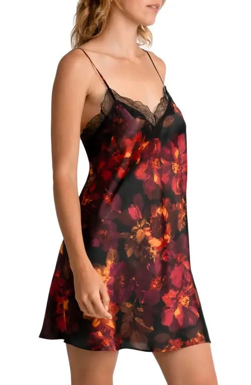 MIDNIGHT BAKERY Dylan Floral Print Lace Trim Satin Chemise