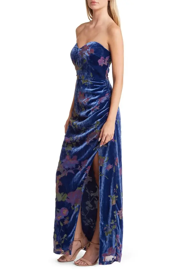 Lulus Floral Velvet Burnout Strapless Gown