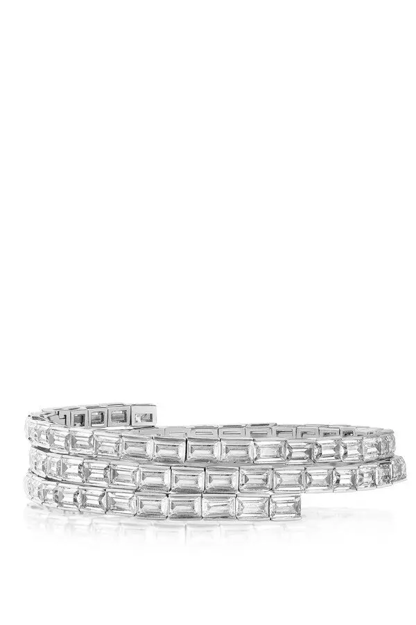 KENNETH JAY LANE Baguette Cubic Zirconia Triple Coil Wrap Bracelet - Natural
